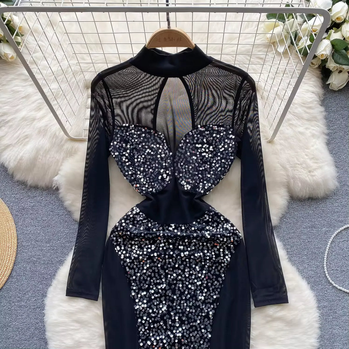 Plus-Size See-Through Sequin Club Dress – Madayas