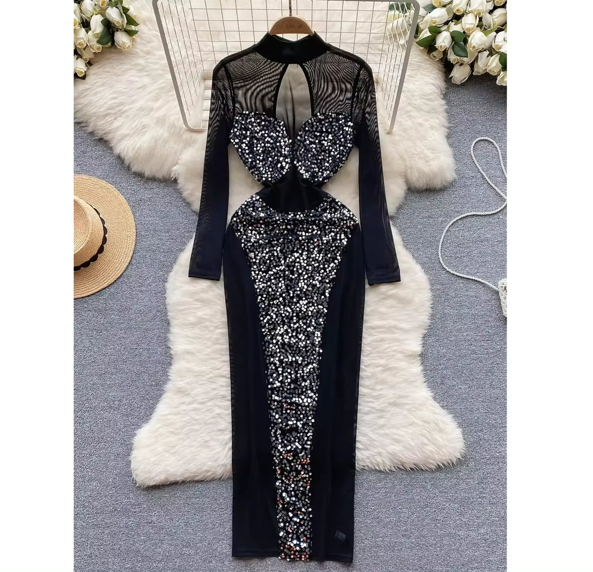 Plus-Size See-Through Sequin Club Dress – Madayas